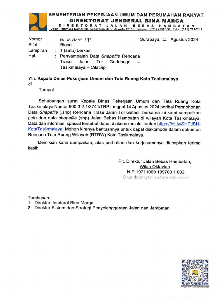 Penyampaian Data Shapefile Trase Jalan Tol Getaci | PDF