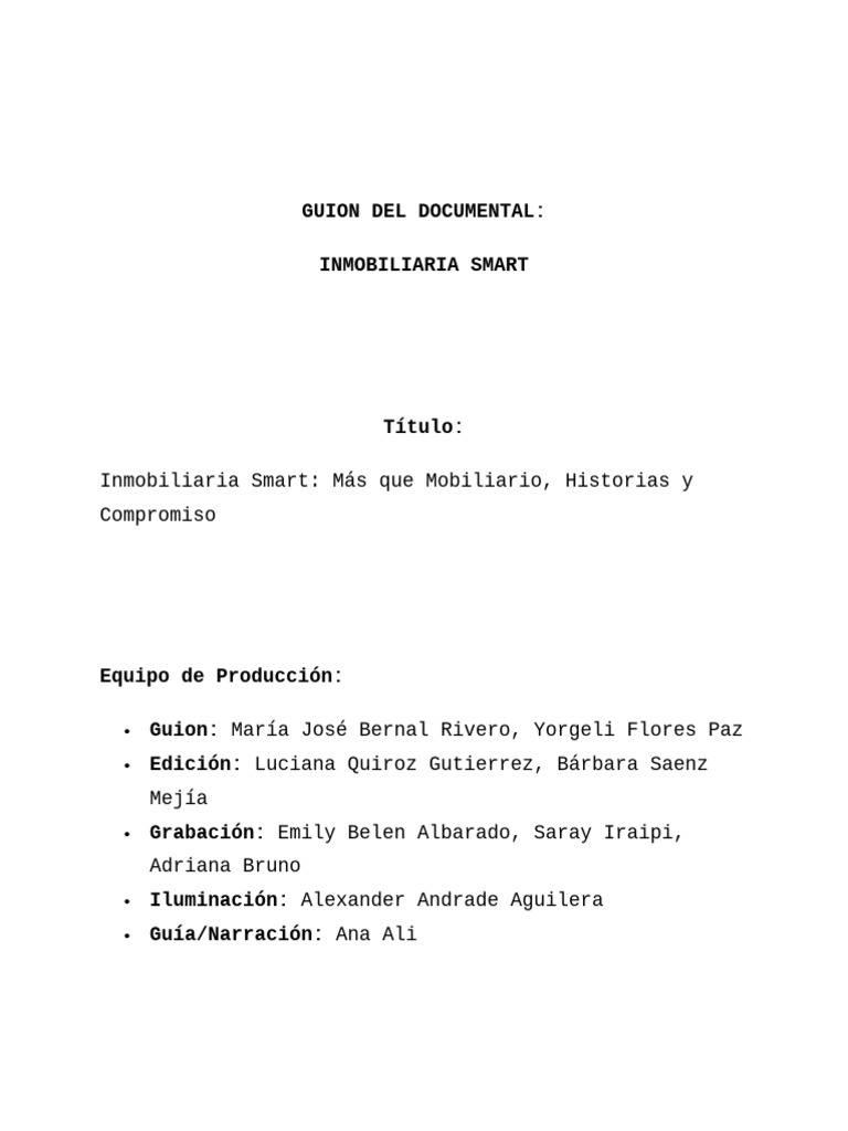 Barbara Saenz Mejia Guion Del Documental | PDF