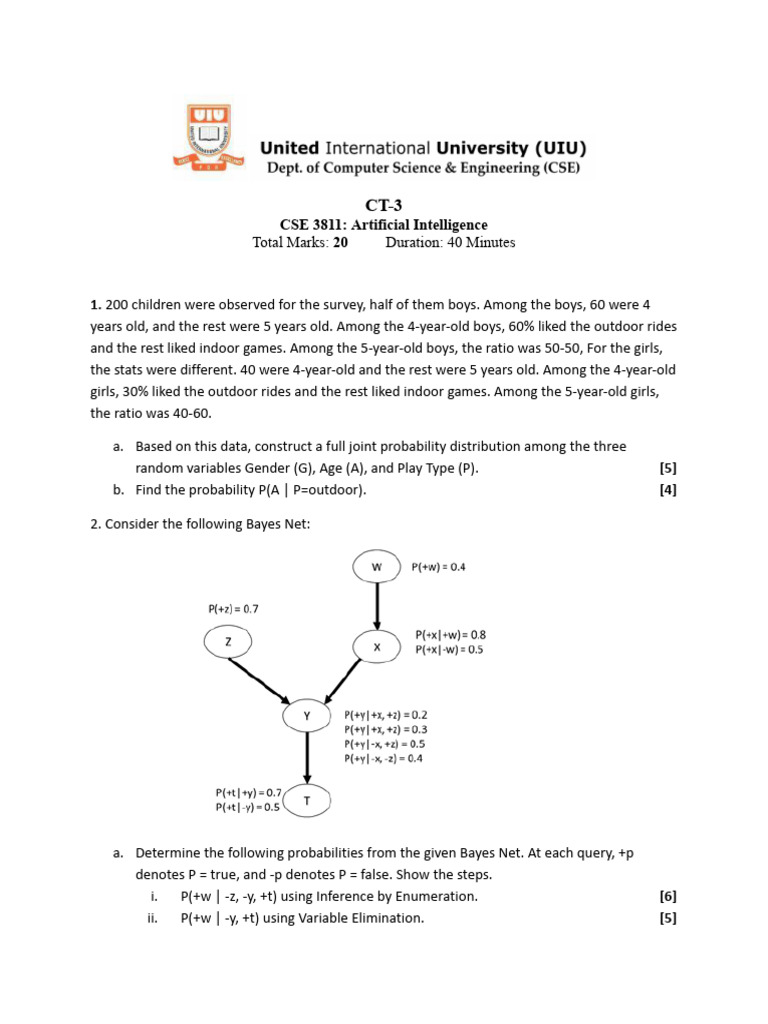 Example of Bayes Net Inference Exam Question | PDF