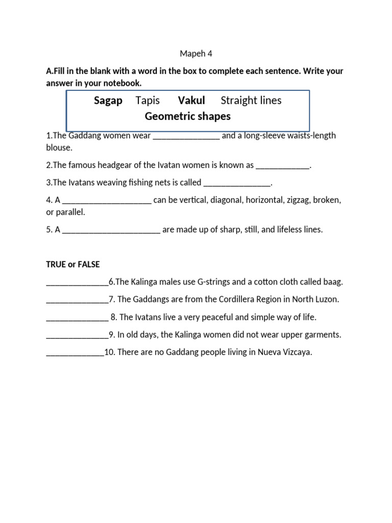 Mapeh 4 Activity | PDF