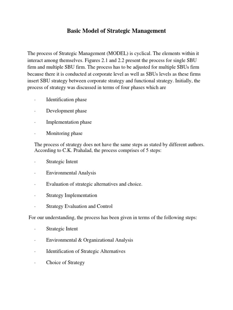 Basic Model of Strategic Management | PDF | Strategic Management ...