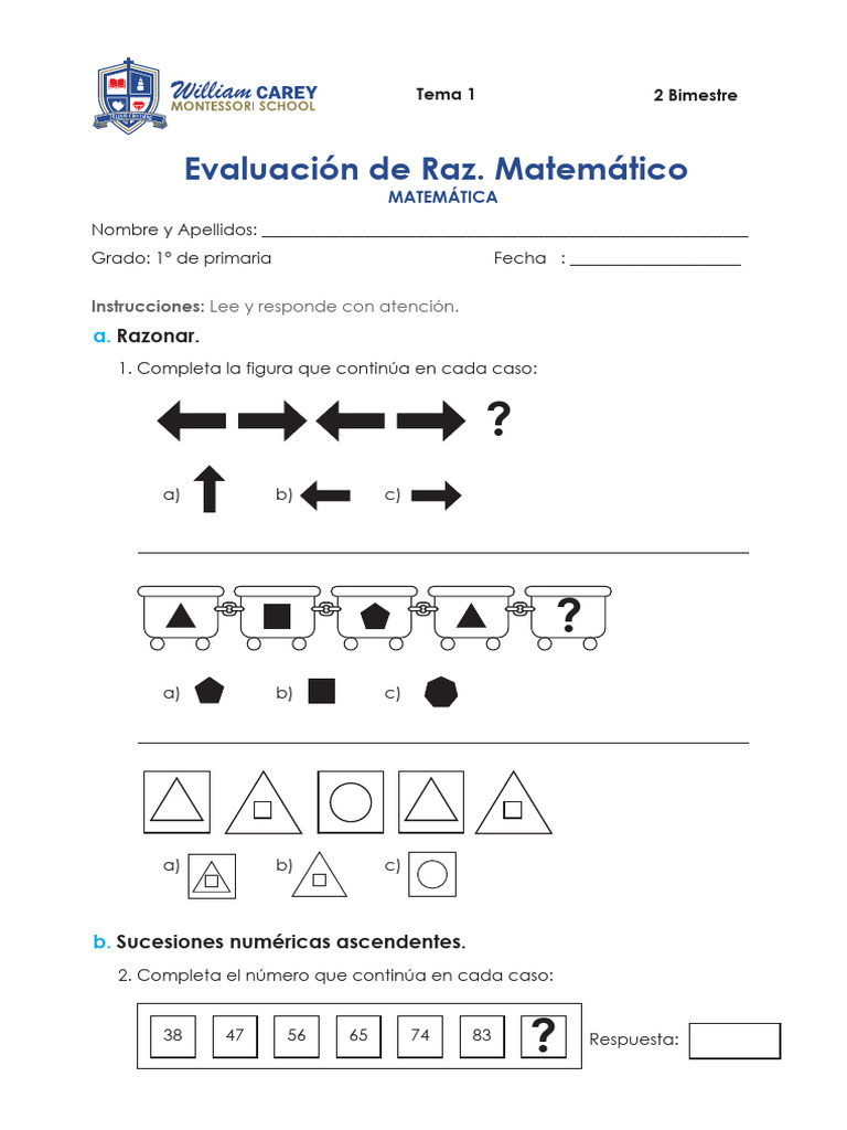 Examen Raz Mat 2do Bimestre | PDF