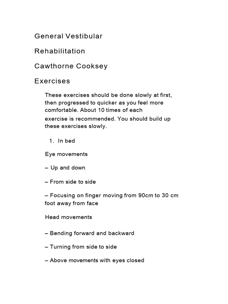 Cawthorne Cooksey Exercises for Vertigo | PDF