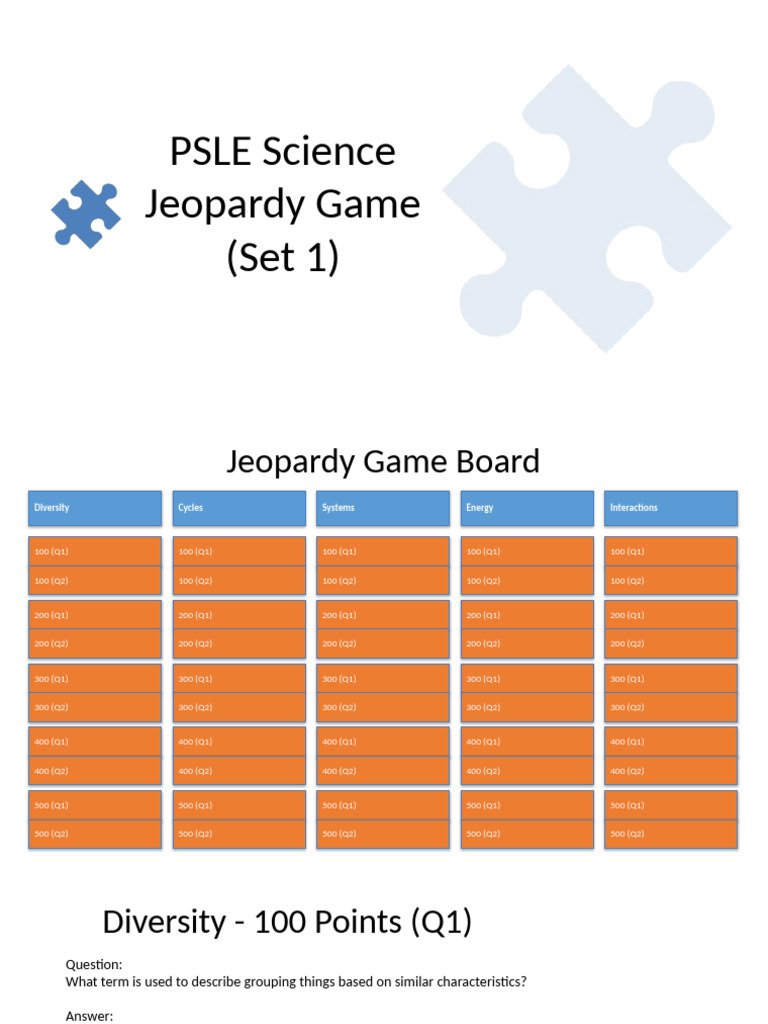 PSLE Science Jeopardy Animated | PDF | Biodiversity | Foods
