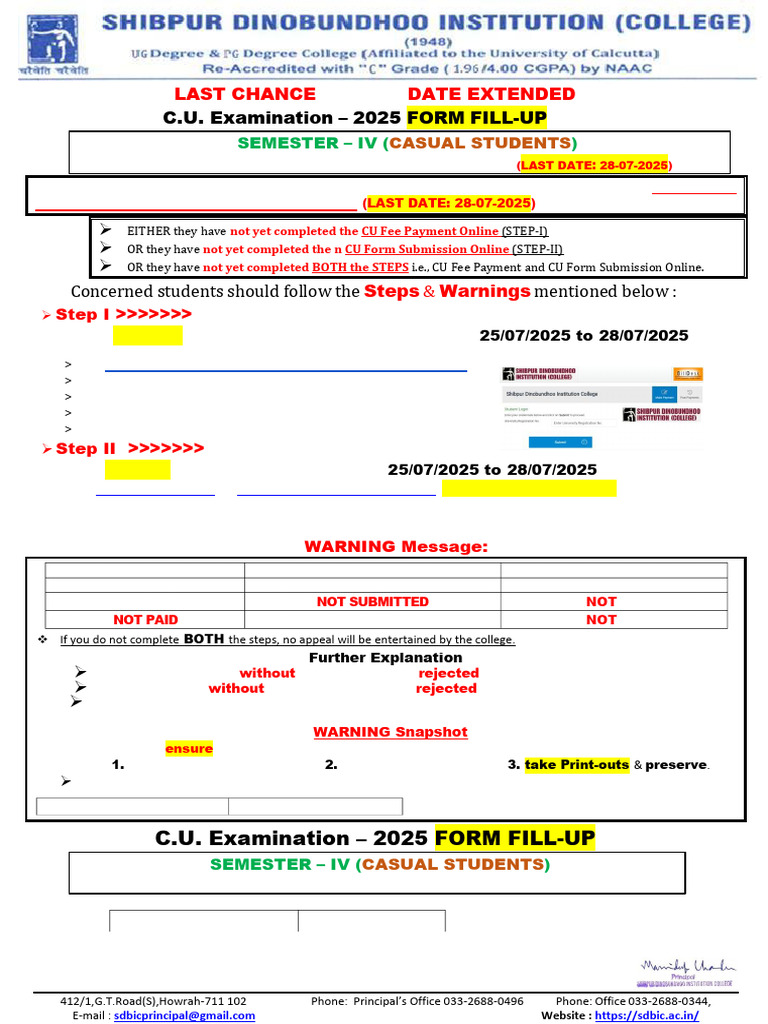 CU Exam Form Fill-Up Deadline 2025 | PDF