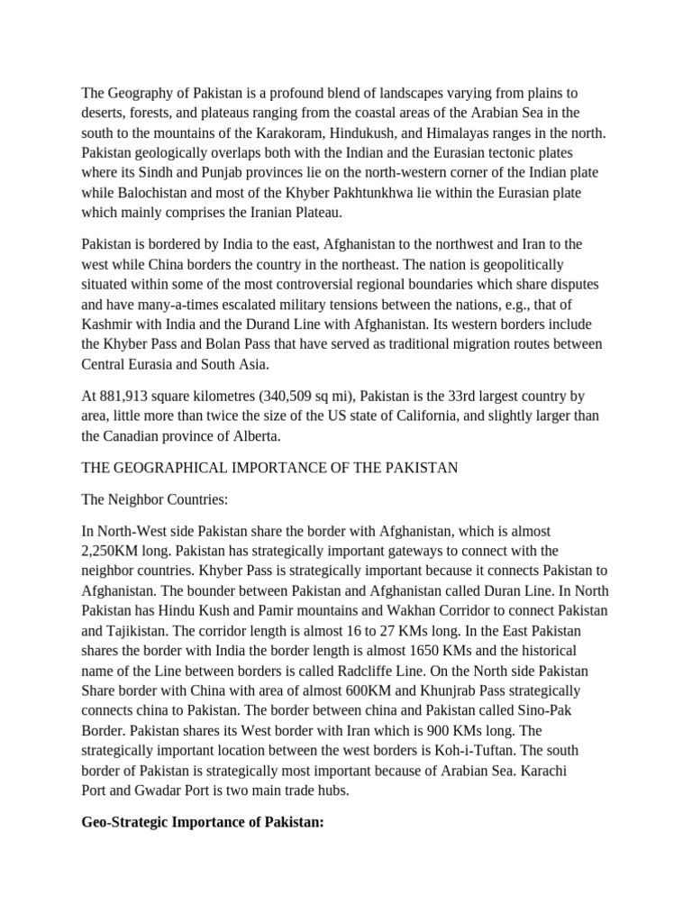 The Geography of Pakistan Is A Profound Blend of Landscapes Varying ...