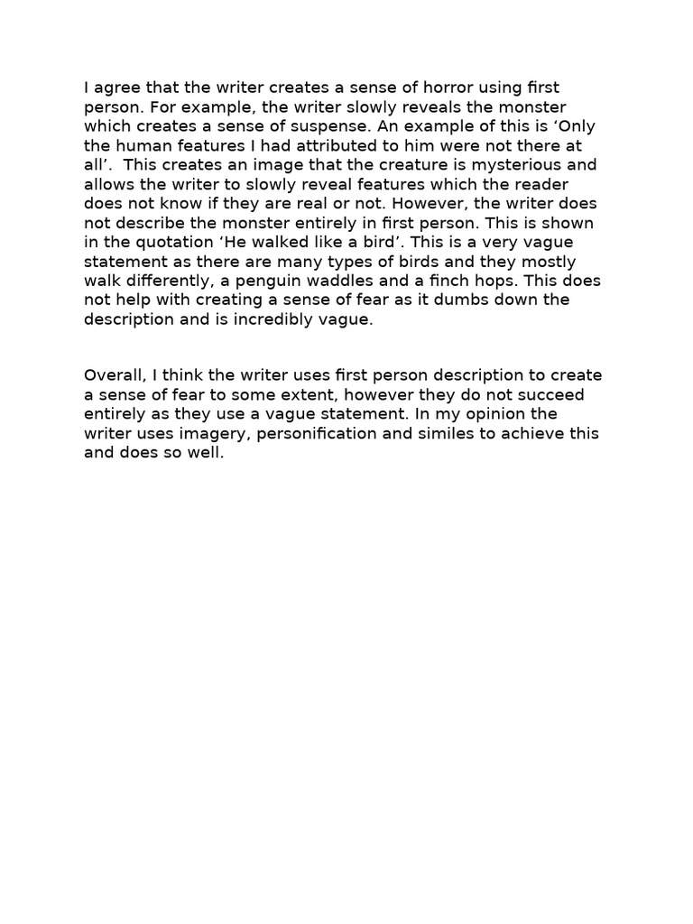 I Agree That The Writer Creates A Sense of Horror Using First Person | PDF
