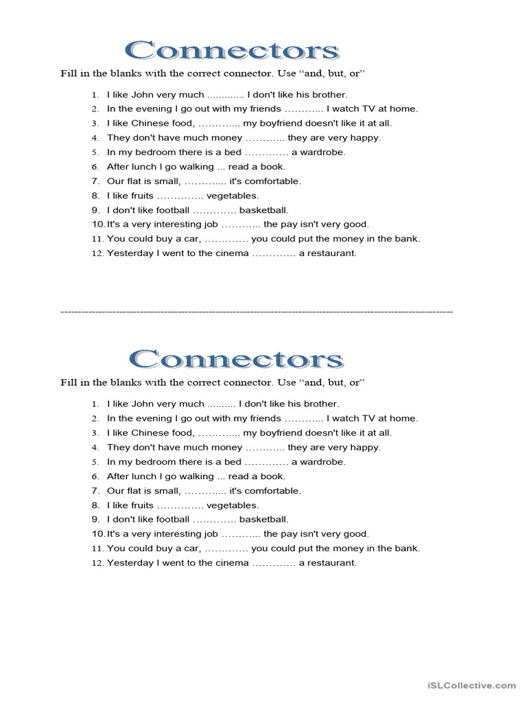 Fill in the Blanks: Connectors Exercise | PDF
