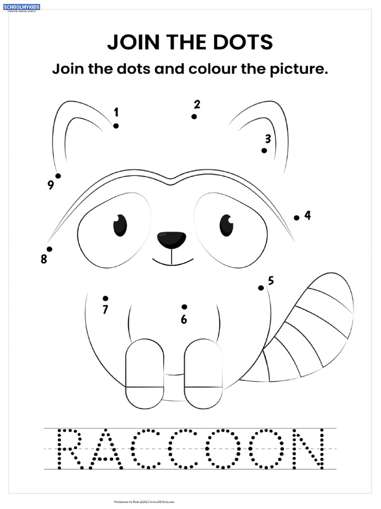 Raccoon Connect The Dots and Color The Image w7002217 | PDF