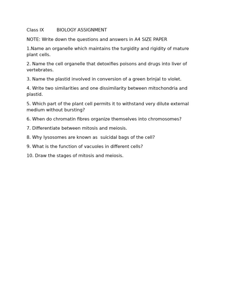 Class IX Biology Assignment Questions | PDF