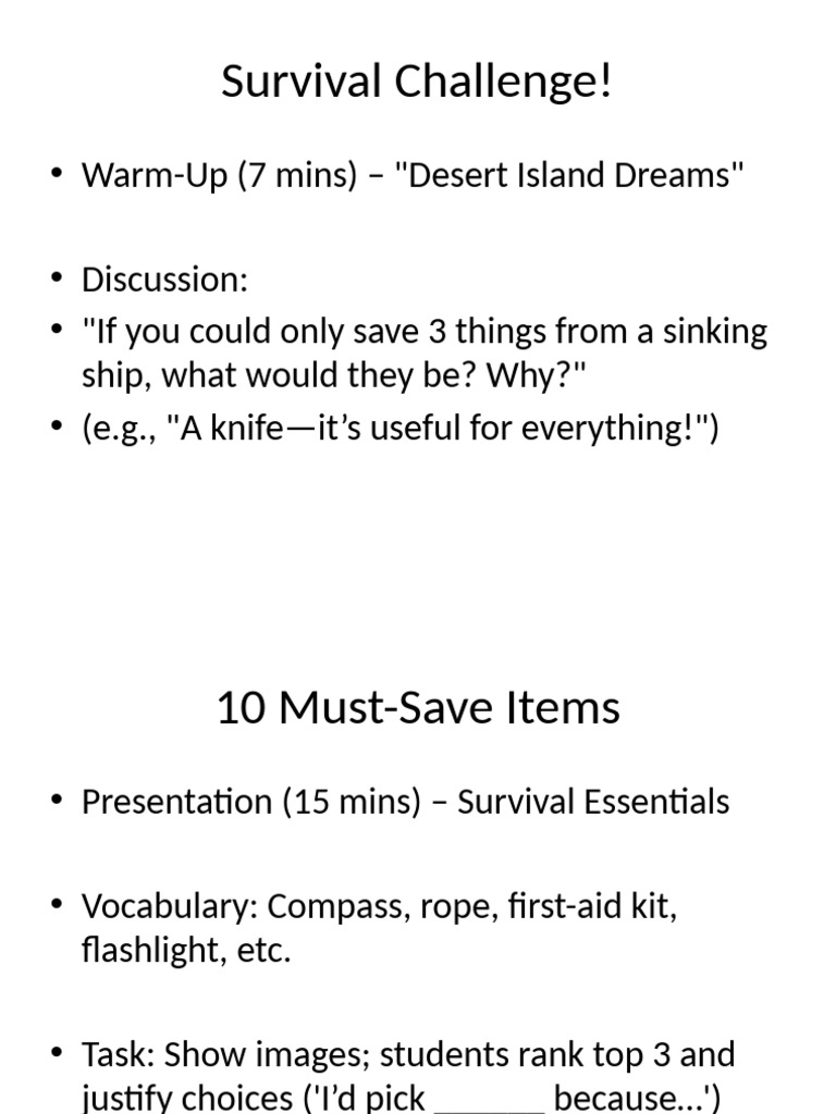 Survival Lesson Plan Presentation | PDF