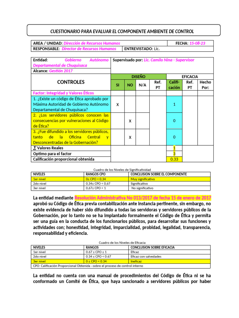 Evaluación del Ambiente de Control 2023 | PDF | Business