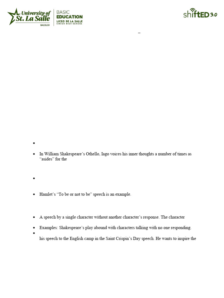 CW Module 8 Handout - Techniques and Literary Devices | PDF | Monologue | Performing Arts