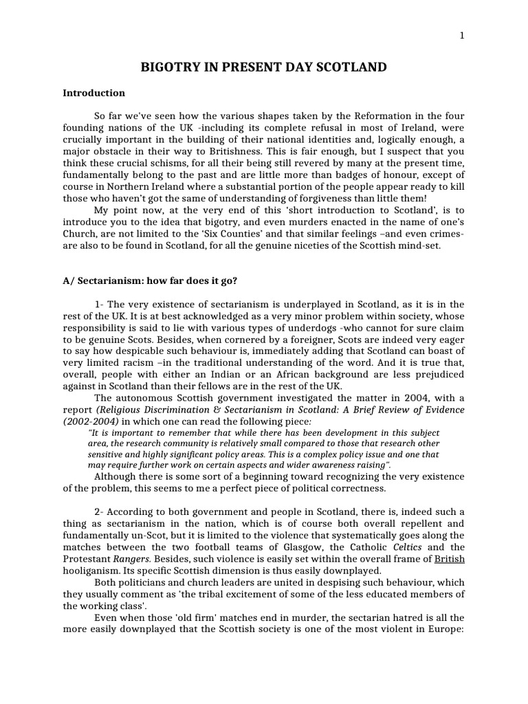 Bigotry and Sectarianism in Scotland | PDF | Scotland