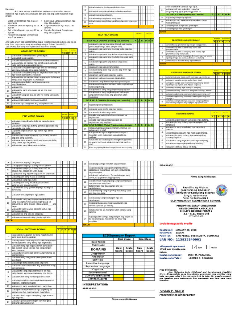 Eccd Checklist Hiligaynon | PDF