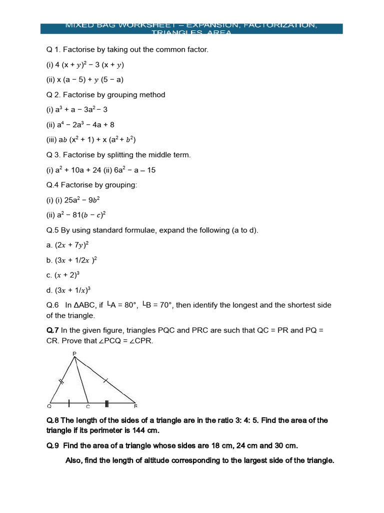 Factorisation Techniques Worksheet | PDF