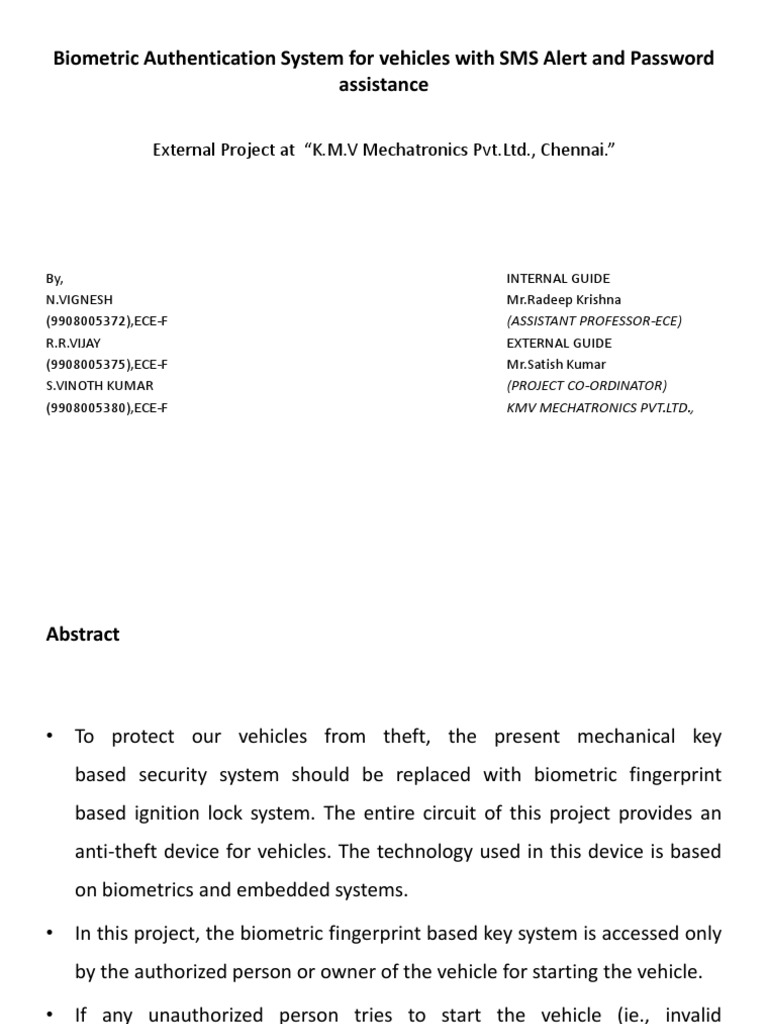 Biometric Fingerprint Vehicle Security System | PDF | Microcontroller ...
