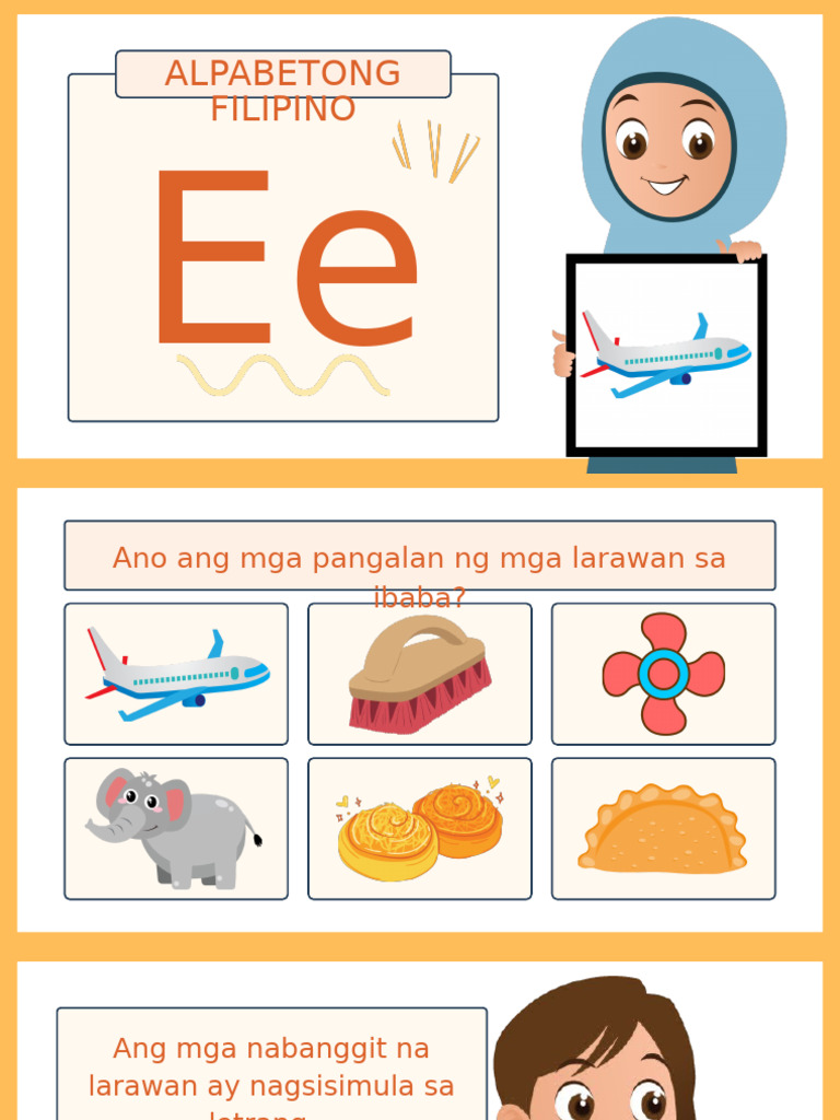 Alpabetong Filipino Titik Ee Presentation in Orange and White ...