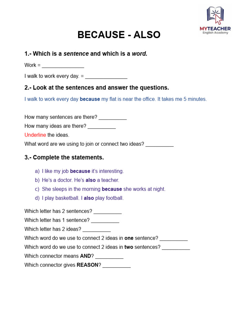 Worksheet Because - Also | PDF