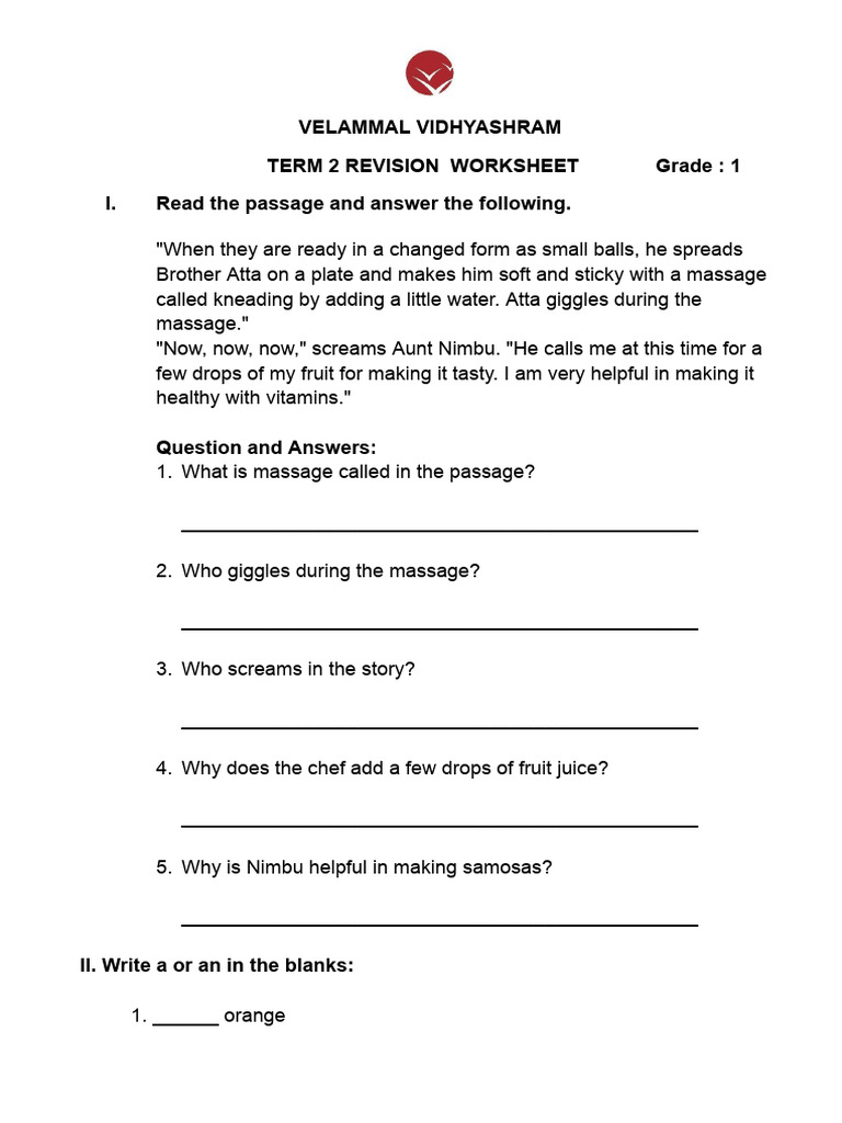 Grade 1 - Term 2 - Revision Worksheet | PDF