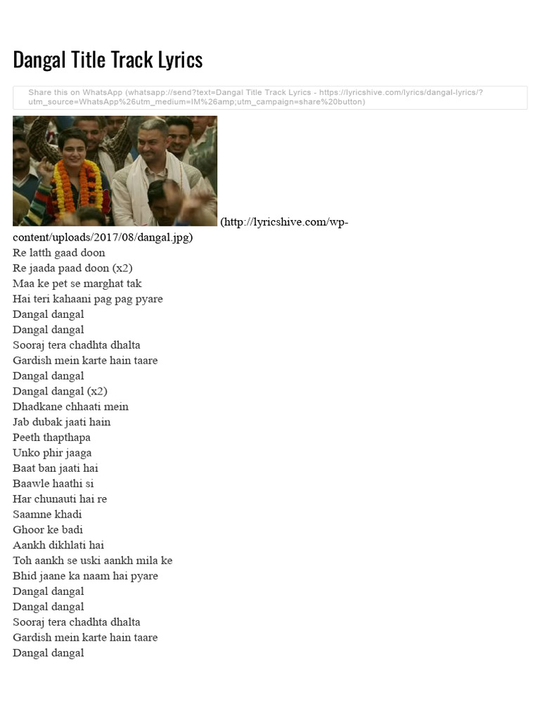 Dangal Title Track Lyrics - Lyrics Hive | PDF