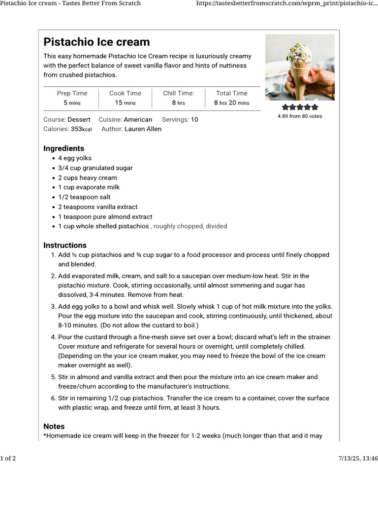 Creamy Homemade Pistachio Ice Cream | PDF | Ice Cream | Custard