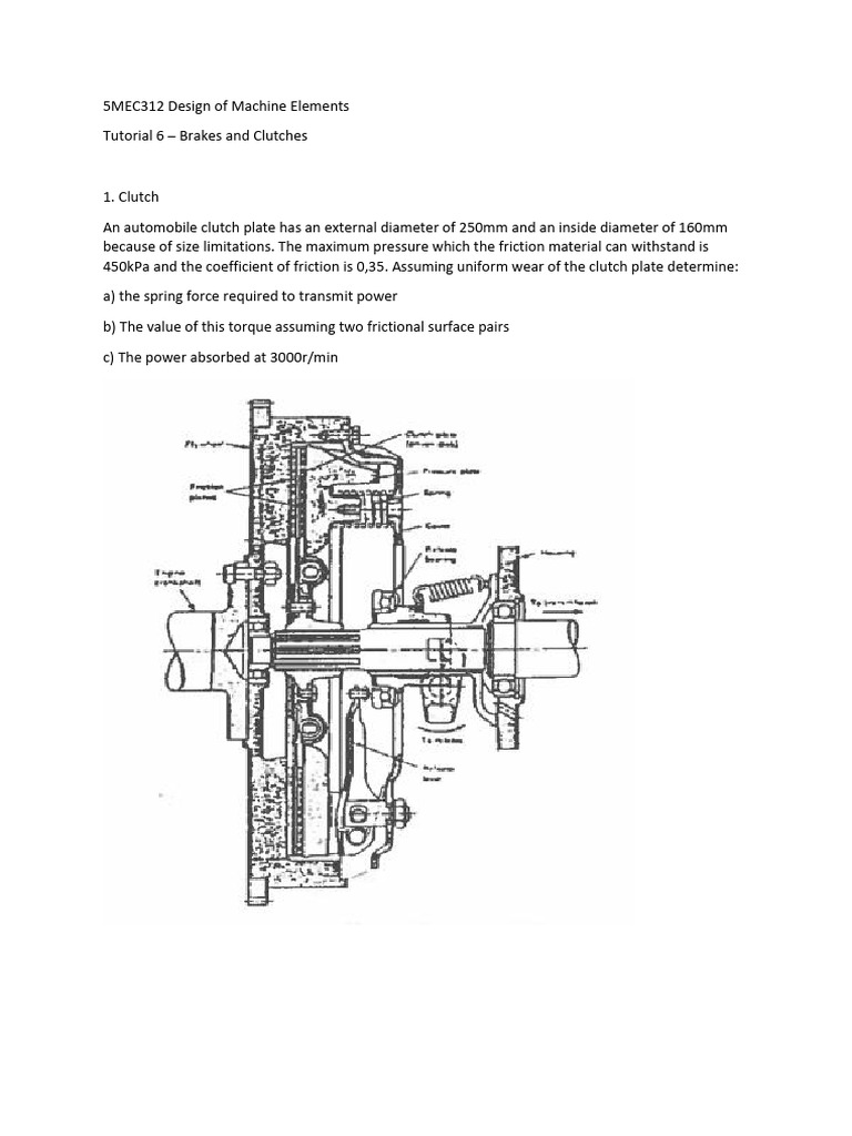 Tutorial 6 - Brakes and Clutches - 5MEC312 Design of Machine Elements | PDF
