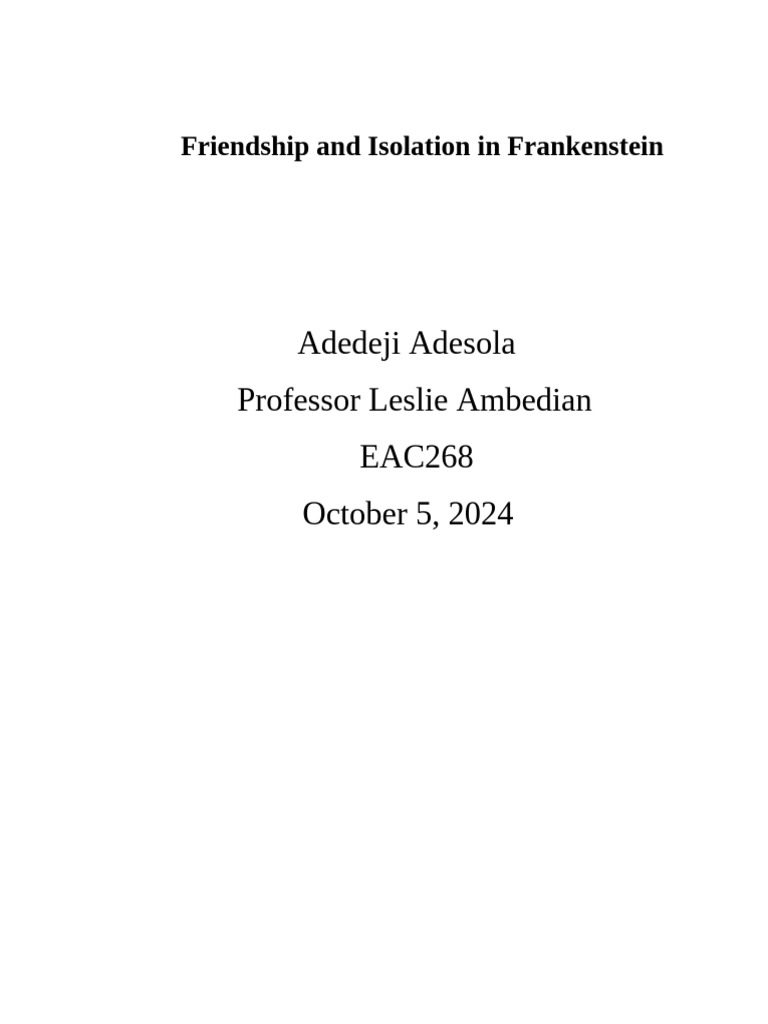 Friendship and Isolation in Frankenstein | PDF | Frankenstein ...