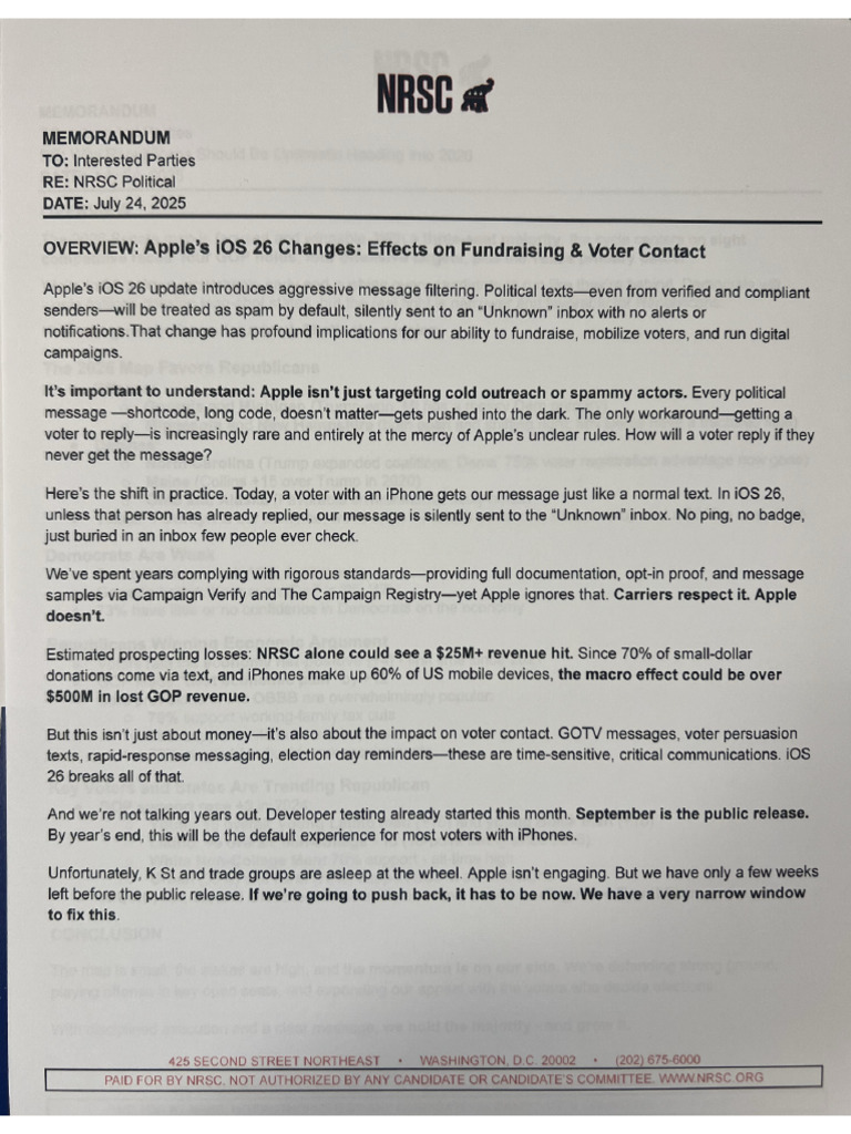 NRSC Letter On Apple iOS 26 Feature | PDF | Ios | Apple Inc.