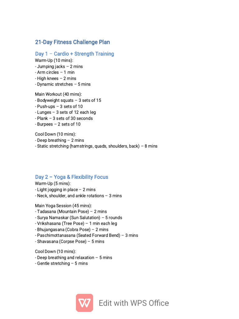 21-Day Fitness Challenge Plan | PDF | Yoga | Physical Exercise