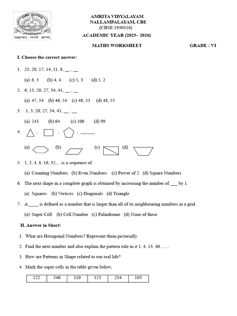 Gr-6 Maths Worksheet 1_250622_162226 | PDF