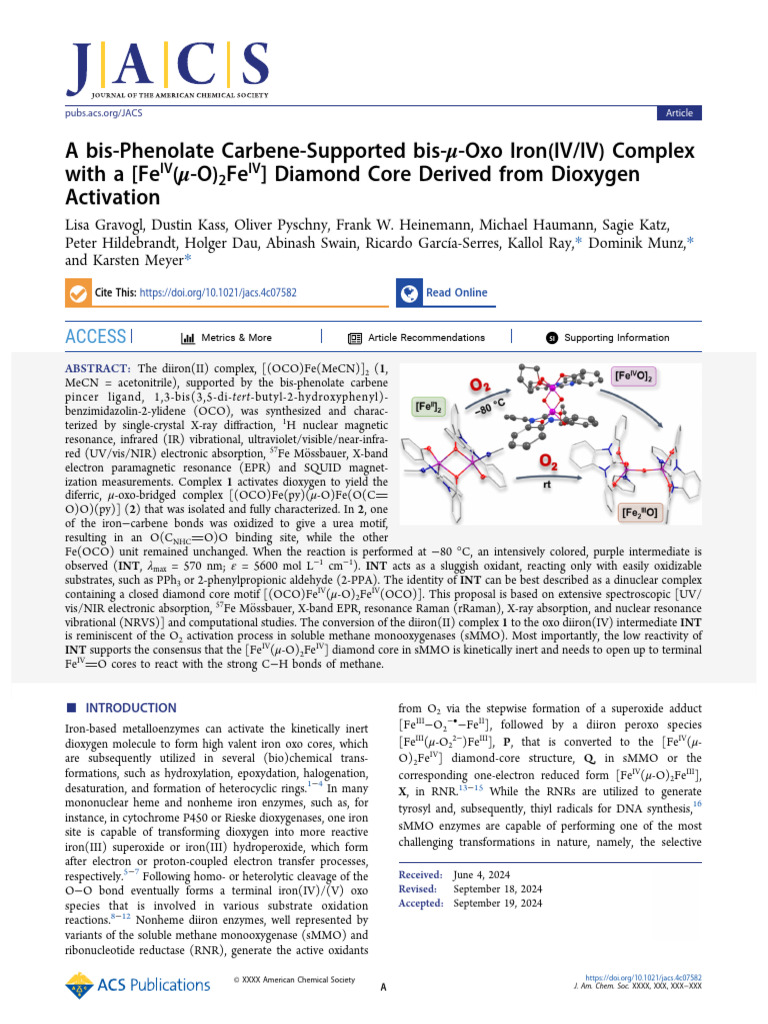2024 JACS Bis-μ-Oxo Iron (IVIV) Complex | PDF | Coordination Complex | Iron