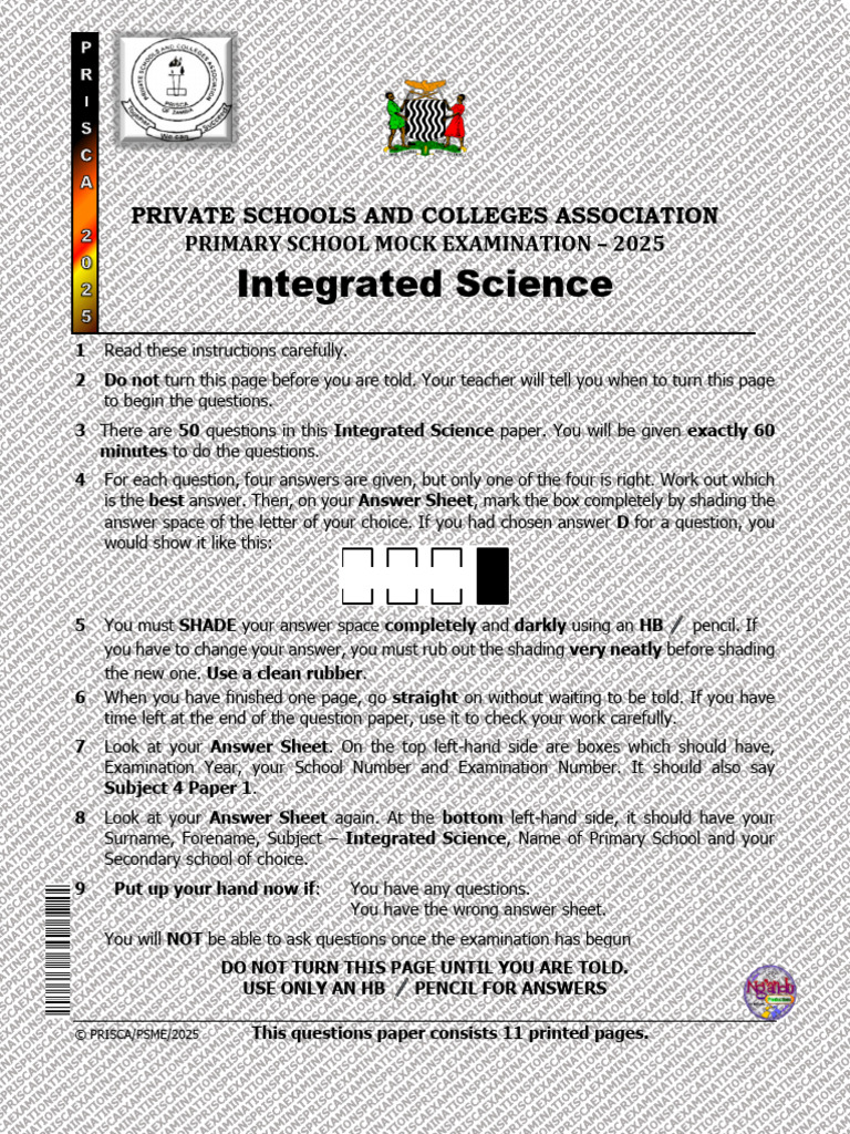 Grade 7 Integrated Science Mock Exam 2025 | PDF | Circulatory System ...