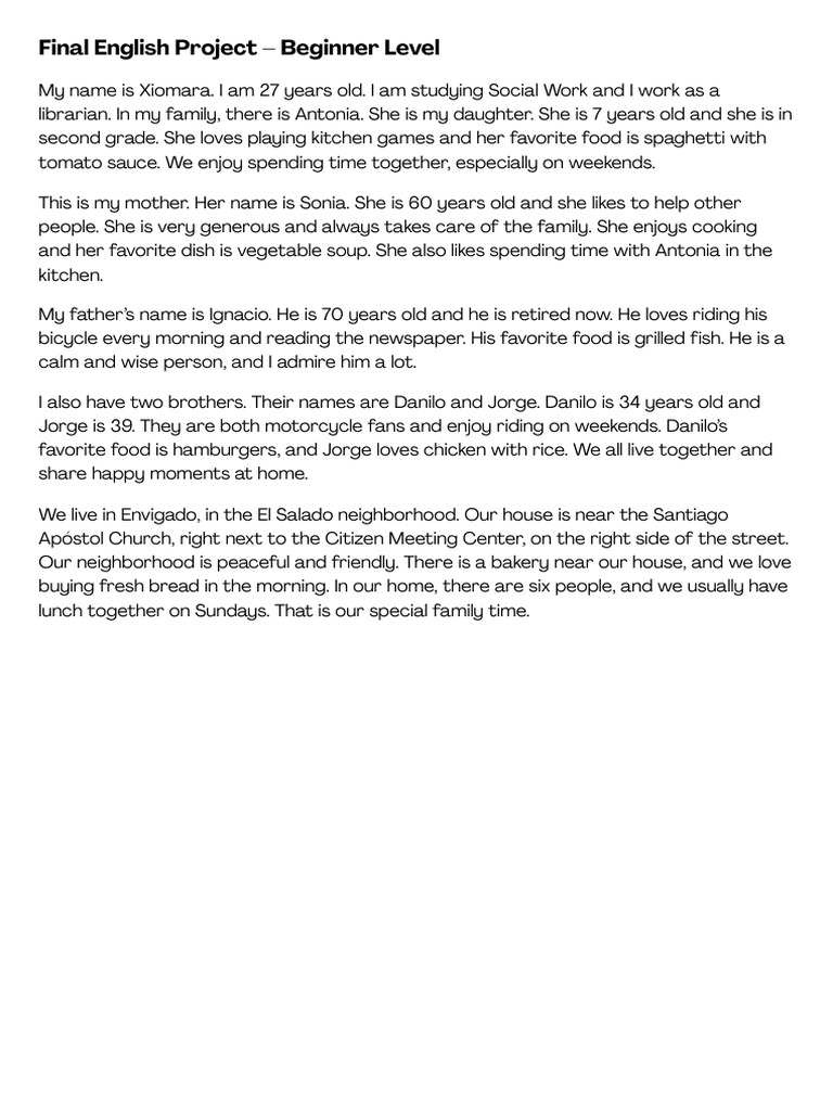 Final English Project – Beginner Level | PDF