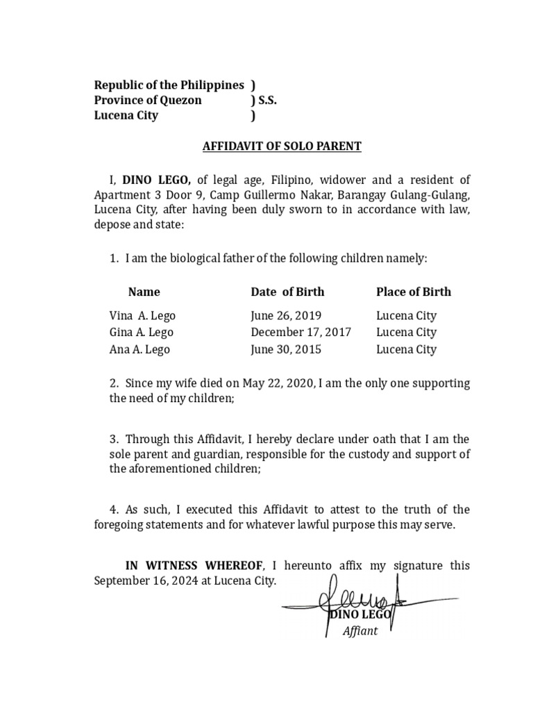 Affidavit of Solo Parent | PDF