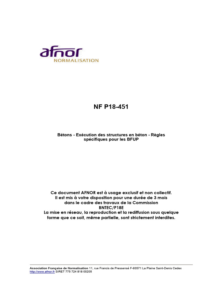 NF P 18-451 Exécution en BFUP | PDF | Béton | Ingénierie des structures