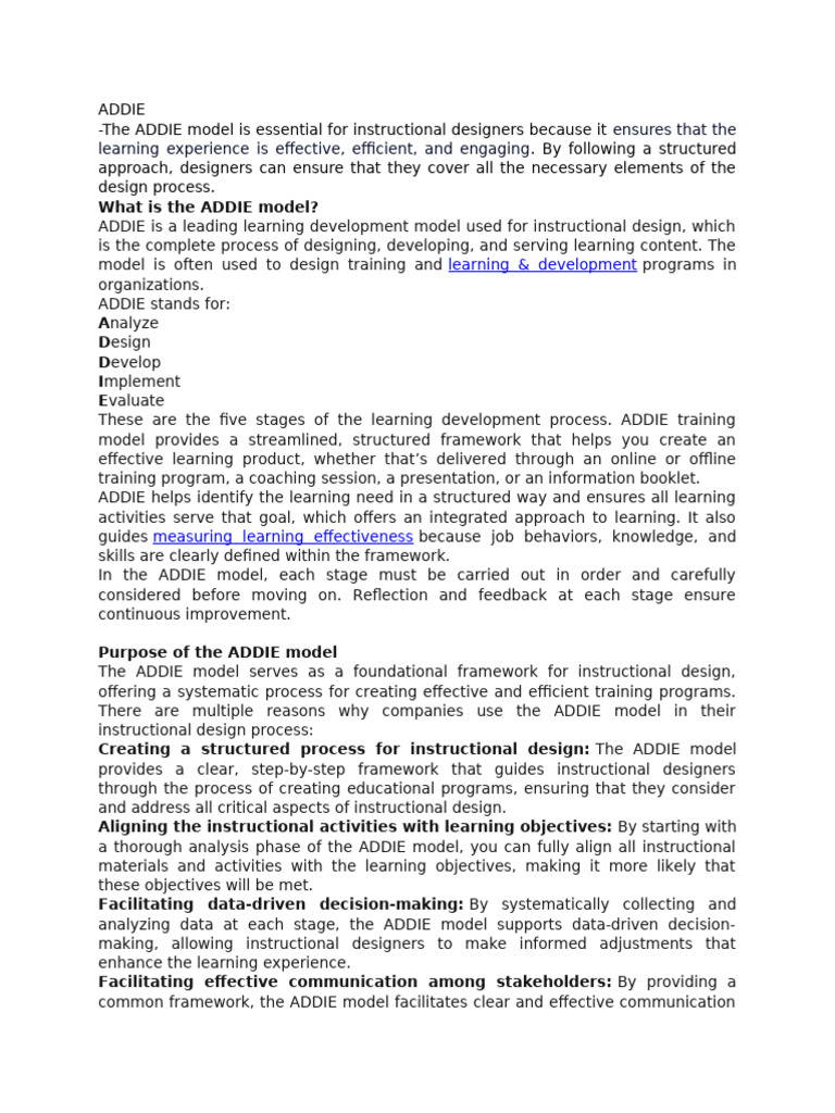 Understanding the ADDIE Model for Instructional Design | PDF ...