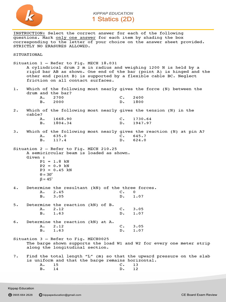 1 Statics (2D) : Kippap Education | PDF | Acceleration | Beam (Structure)