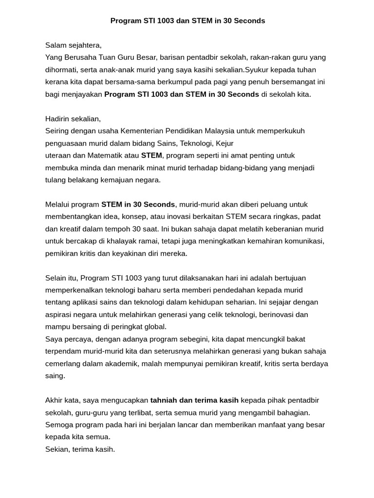 Program STEM 30 Detik dan STI 1003 | PDF