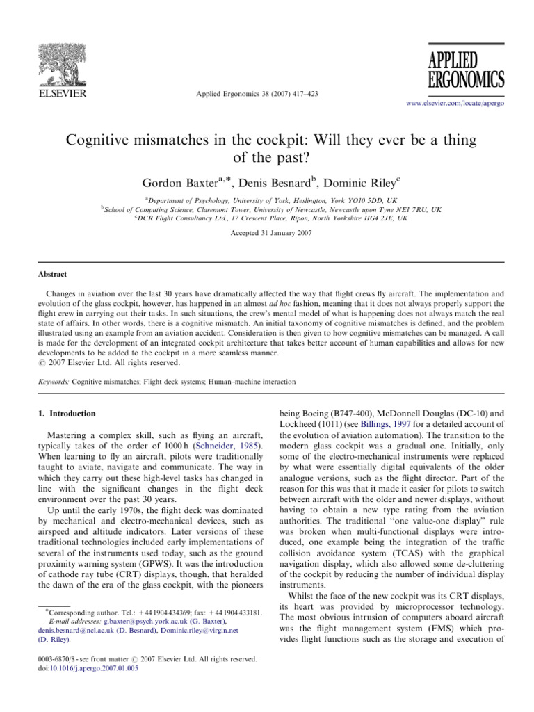 Cognitive Mismatches in The Cockpit Will They Ever Be A Thing of The ...