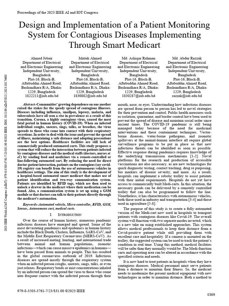 Design and Implementation of a Patient Monitoring System for Contagious ...