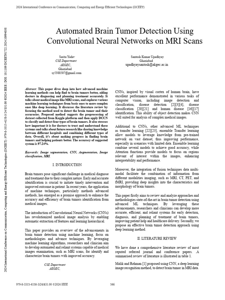 Automated Brain Tumor Detection Using Convolutional Neural Networks On Mri Scans Pdf Machine