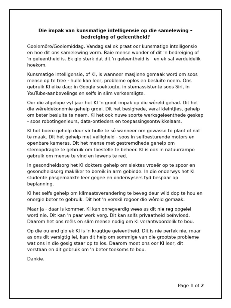 Afrikaans Speech | PDF