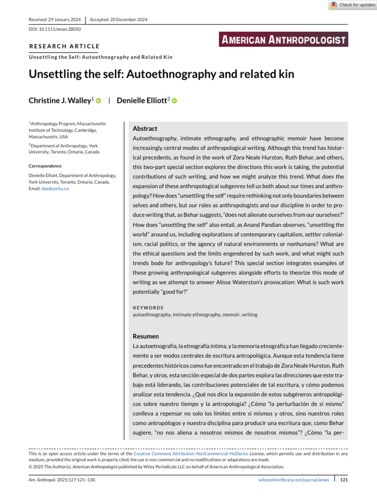 American Anthropologist - 2025 - Walley - Unsettling The Self ...