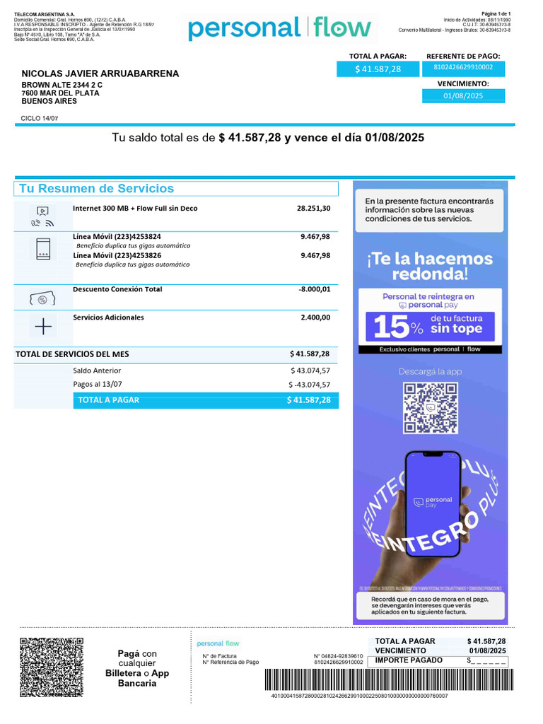 Factura Telecom Argentina S.A. | PDF | Economias