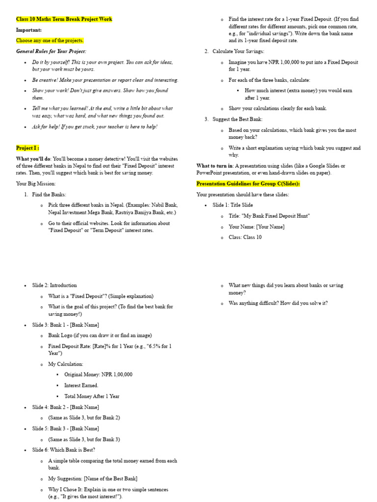 Class 10 Maths Term Break Project Work | PDF | Area | Volume