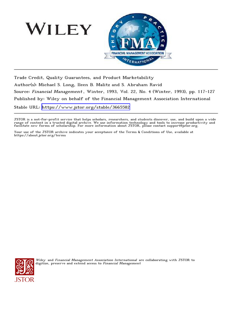 Trade Credit, Quality Gurranty and Product Marketability | PDF | Finance & Money Management | Credit