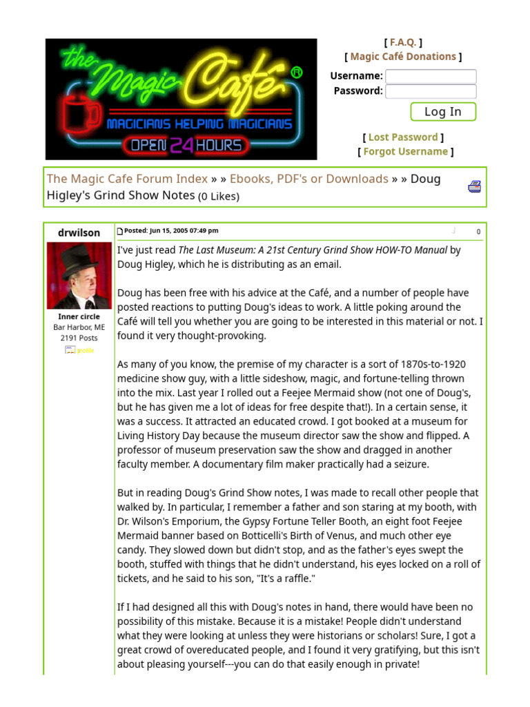 The Magic Cafe Forums - Doug Higley's Grind Show Notes | PDF