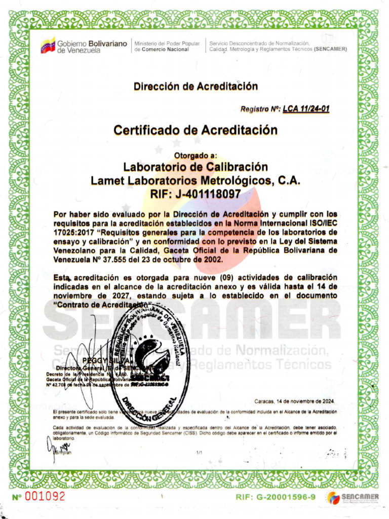 Lamet Certificado de Acreditación | PDF