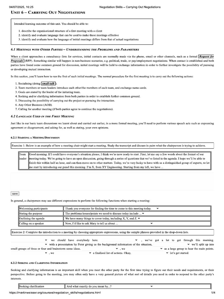Carrying Out Negotiations | PDF